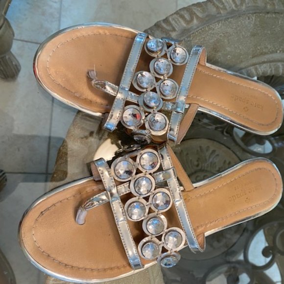 kate spade | Shoes | Kate Spade Silver Slides With Rhinestones | Poshmark